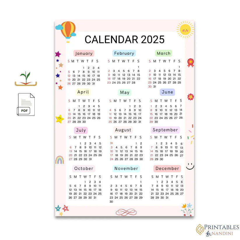 2025 Full year overview calendar-A4 size! – Printables by Nandini