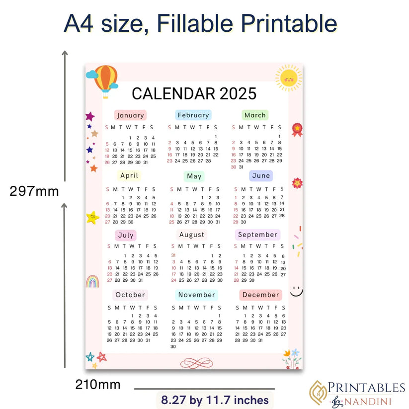 2025 Full year overview calendar-A4 size! – Printables by Nandini