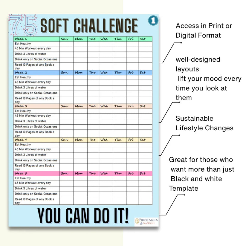 75 soft Challenge Template -A4 size! – Printables by Nandini